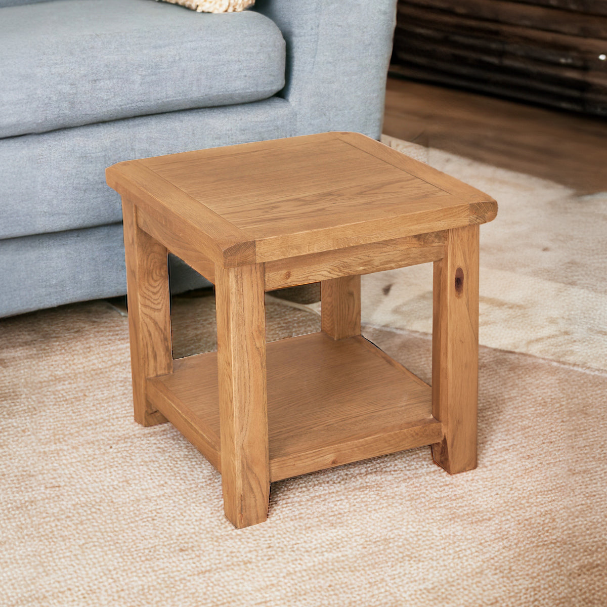 Rustic Oak Square Lamp Table / Waxed Side Table / Sofa Table