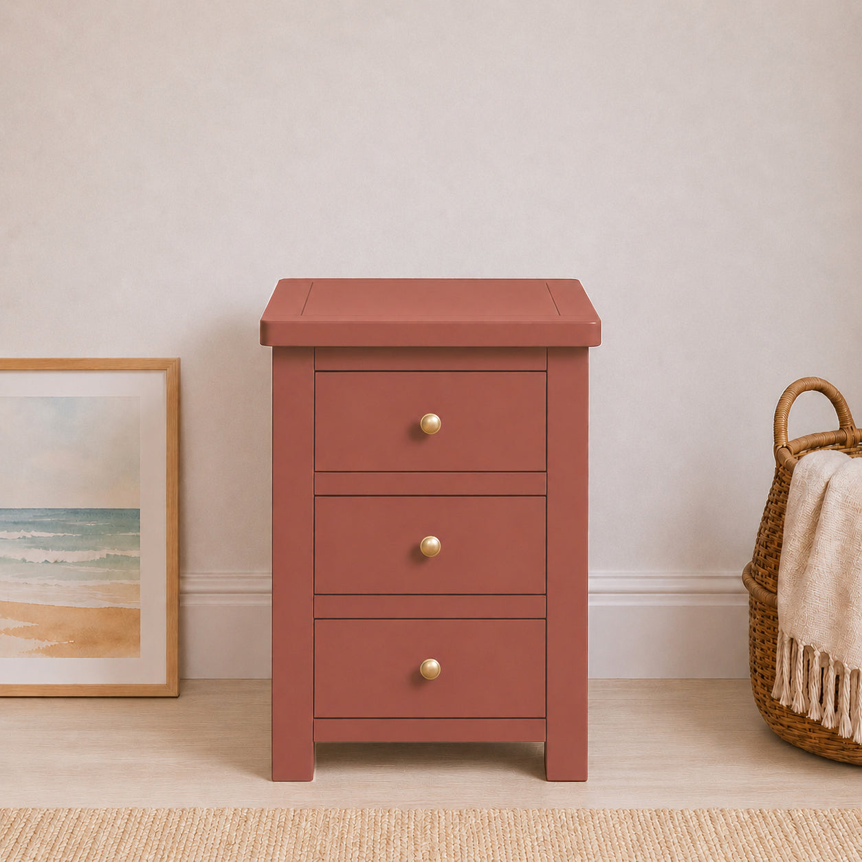 Manor Tuscan Red 3 Drawer Bedside Table | Nightstand | Fully Assembled