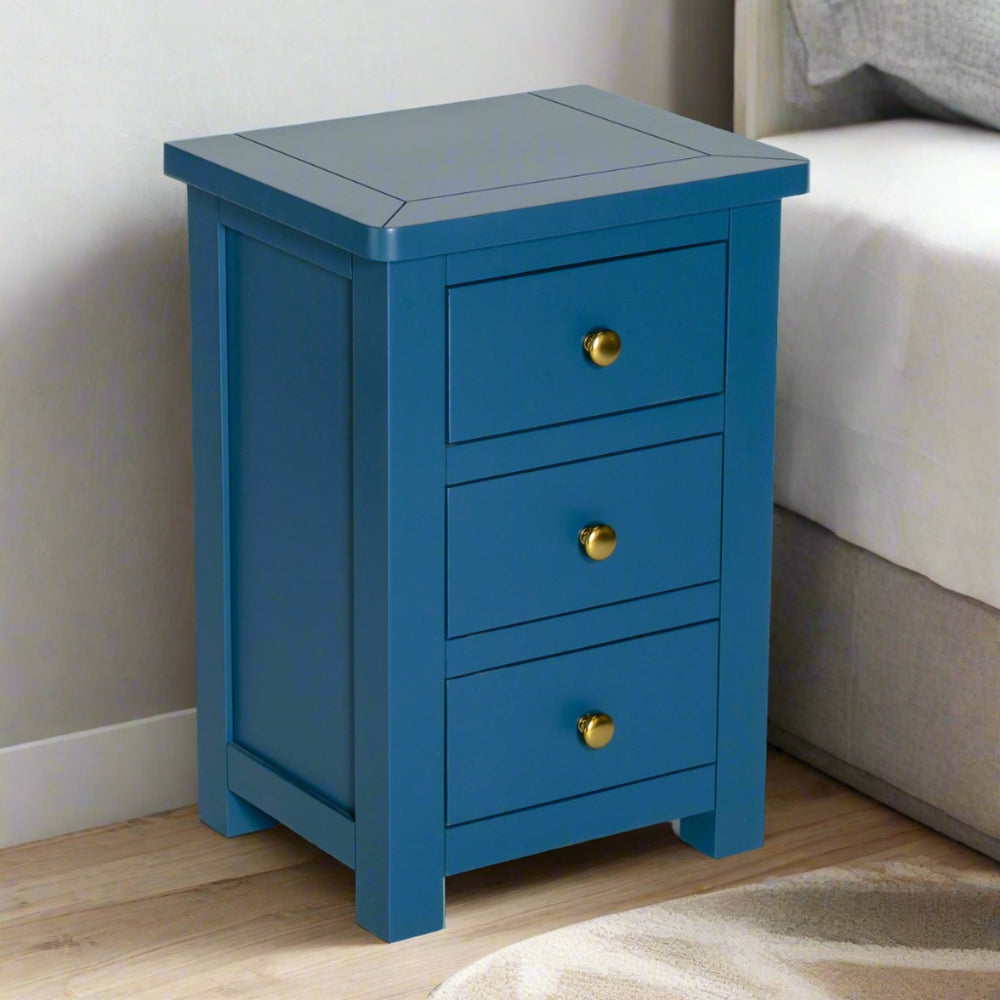Manor Blue 3 Drawer Bedside Table | Nightstand | Fully Assembled