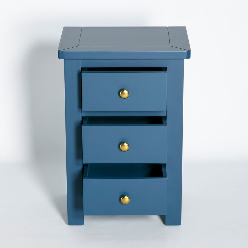 Manor Blue 3 Drawer Bedside Table | Nightstand | Fully Assembled