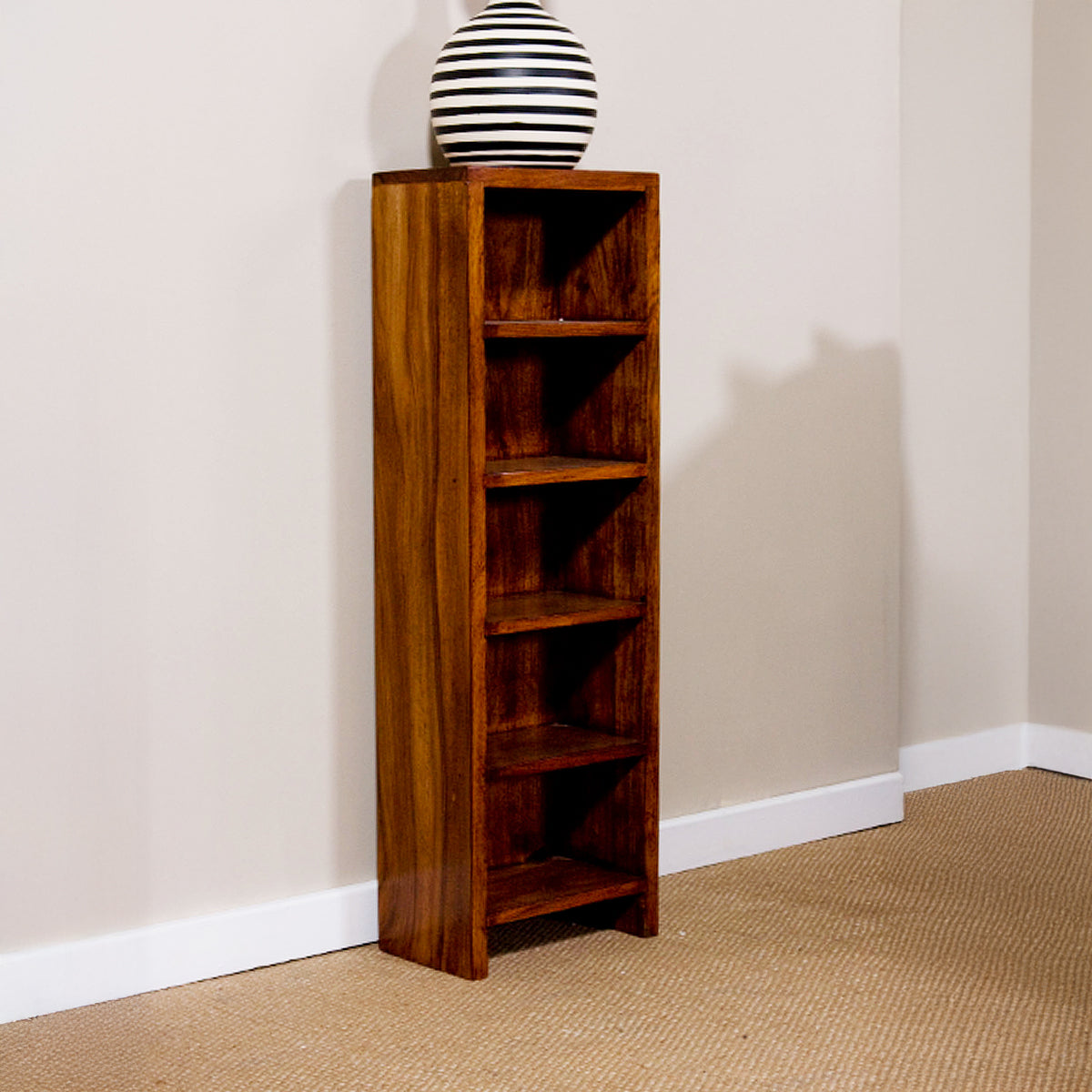 Cube Petite CD Rack/Narrow Bookcase - Sheesham Wood