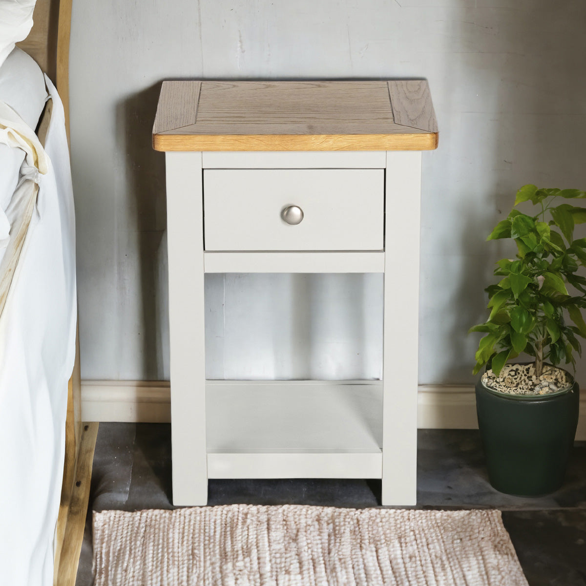 Manor Pebble Grey/Oak 1 Drawer Bedside Table | Fully Assembled
