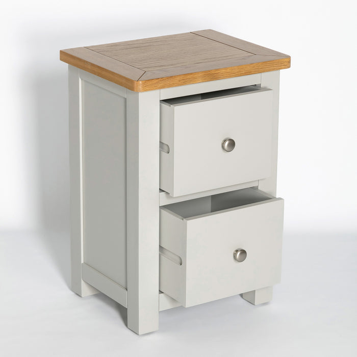 Manor Pebble Grey/Oak 2 Drawer Bedside Table | Fully Assembled
