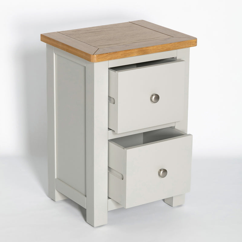 Manor Pebble Grey/Oak 2 Drawer Bedside Table | Fully Assembled