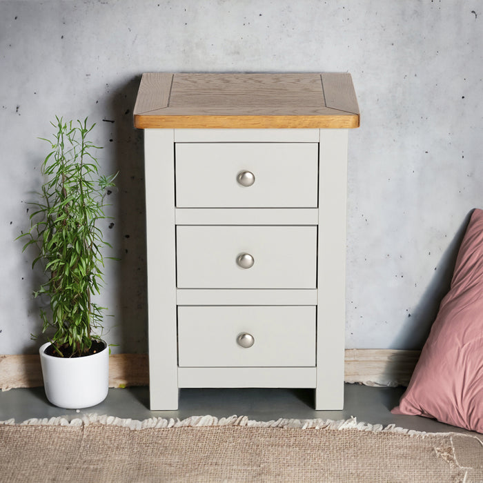 Manor Pebble Grey/Oak 3 Drawer Bedside Table | Fully Assembled