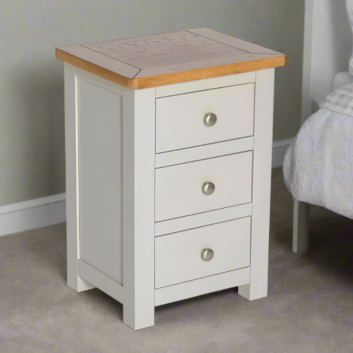 Manor Pebble Grey/Oak 3 Drawer Bedside Table | Fully Assembled