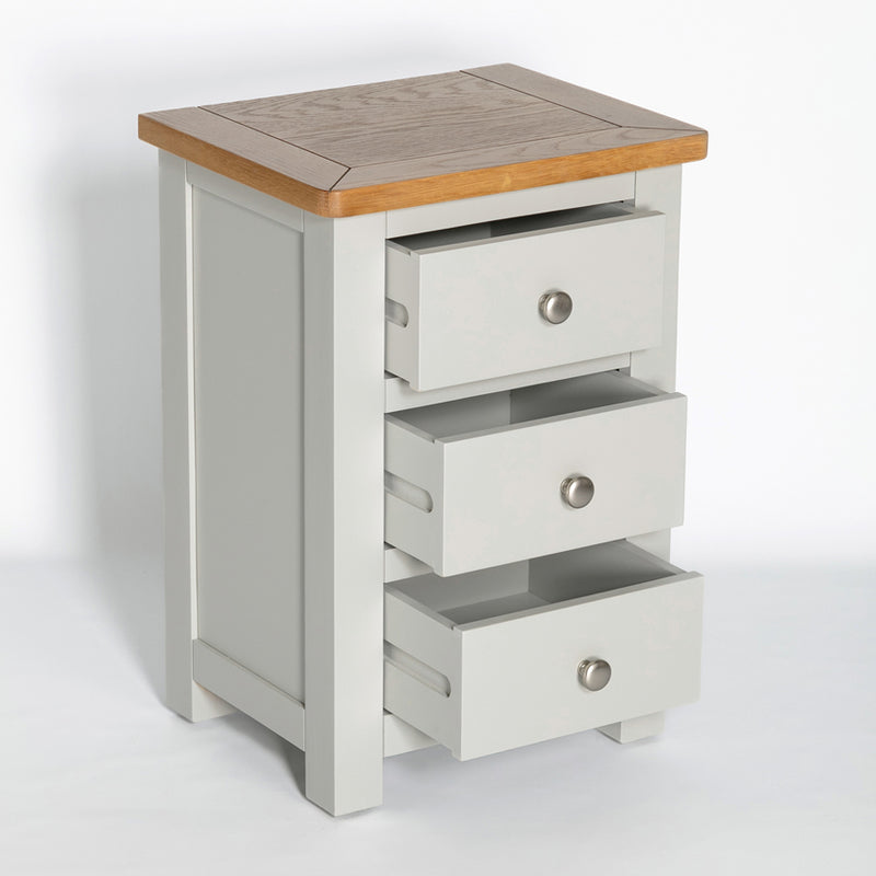 Manor Pebble Grey/Oak 3 Drawer Bedside Table | Fully Assembled