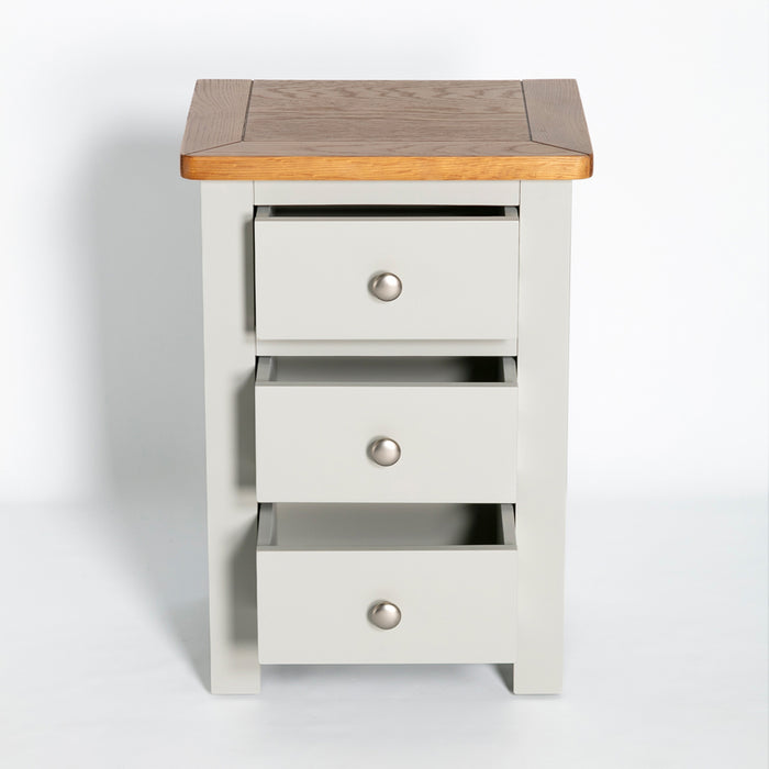 Manor Pebble Grey/Oak 3 Drawer Bedside Table | Fully Assembled