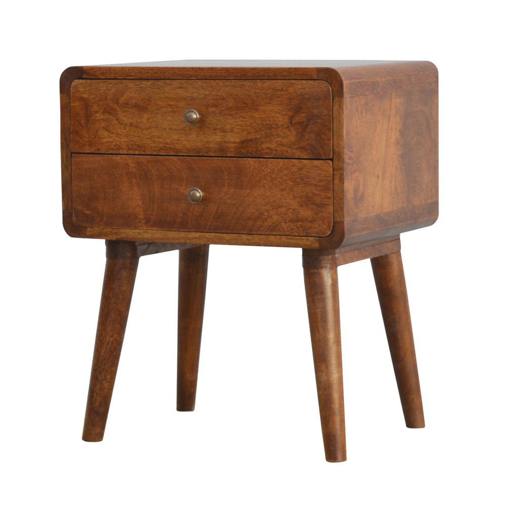 Curved Chestnut Bedside Table / Mango Wood