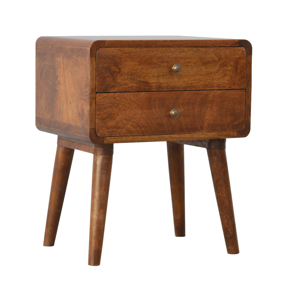 Curved Chestnut Bedside Table / Mango Wood