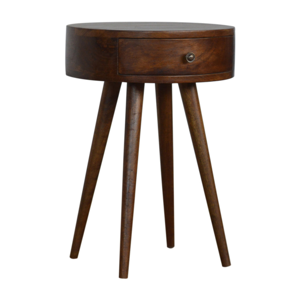 Nordic Chestnut Circular Bedside Table - 1 Drawer