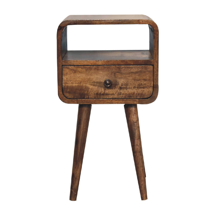Mini Curved Grey Washed Bedside Table / Mango Wood