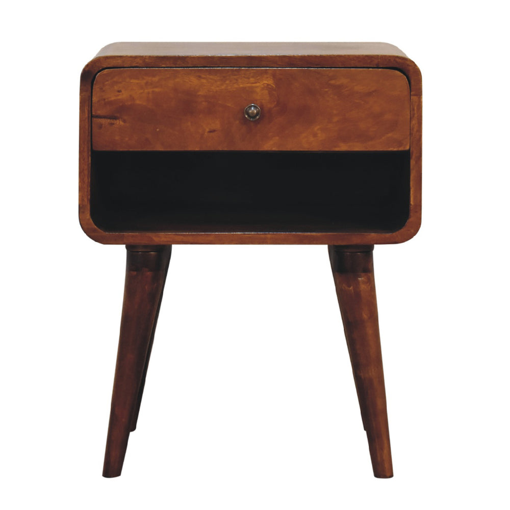 Curve Open Slot Chestnut Bedside Table / Mango / Dark Wood Side Table