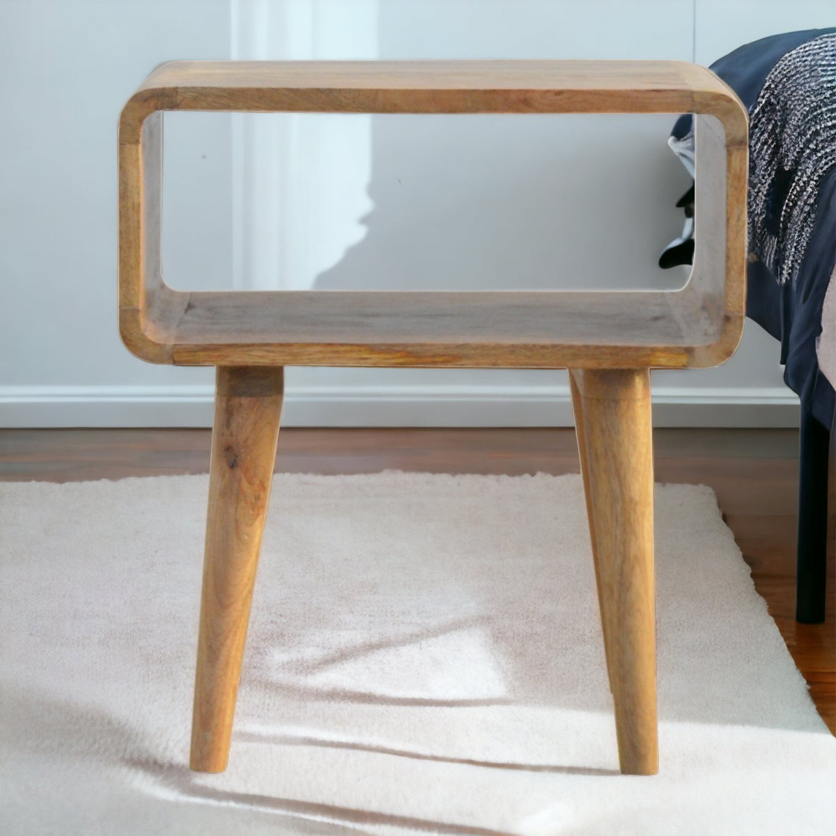Curved Open Shelf Oak-ish Bedside Table