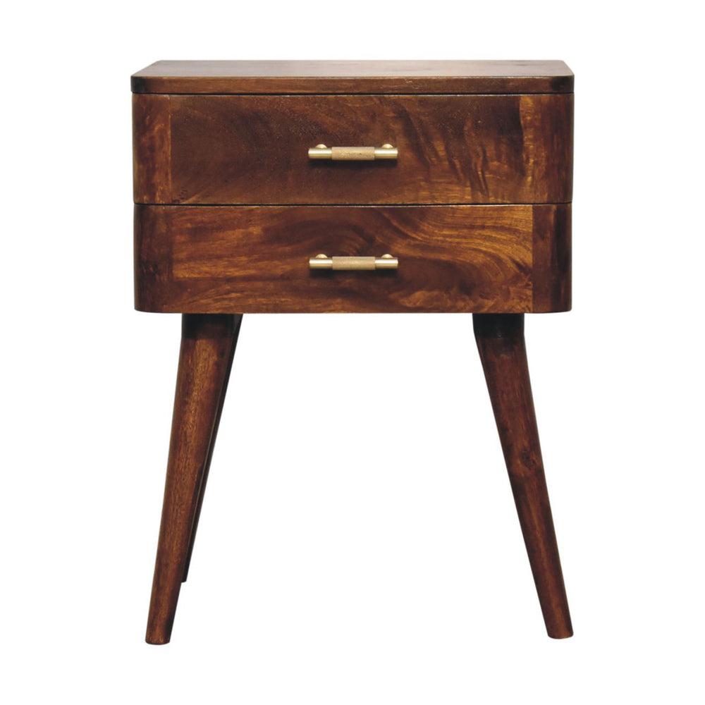 Nordic T-Bar Chestnut Bedside Table / Mango Wood