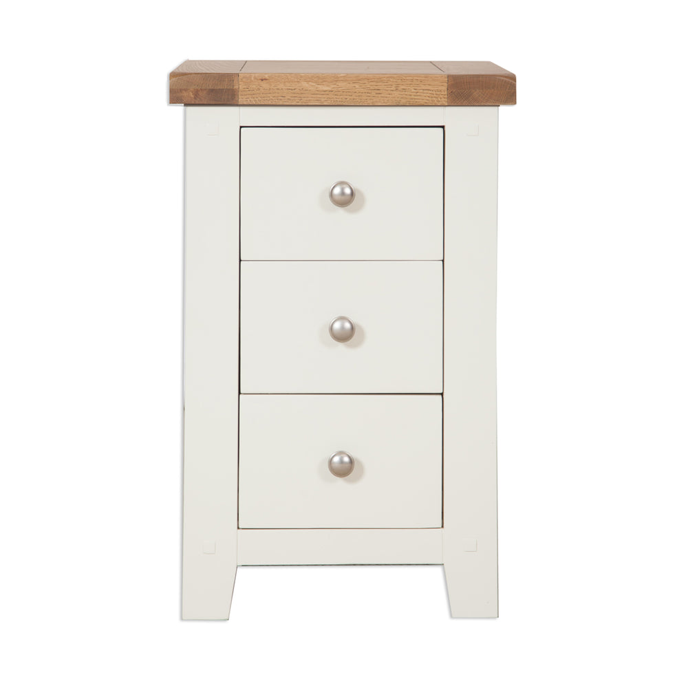Chunky Ivory Bedside Table with Oak Top / Side Table / 3 Drawers