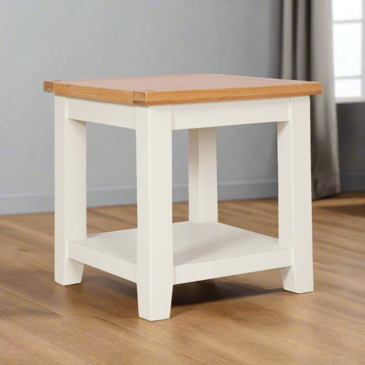 Ivory Painted Square Lamp Table with Oak Top / Sofa Table