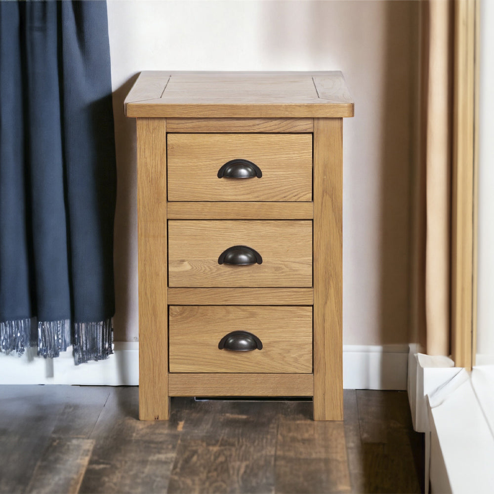 Manor Oak Bedside Table | Hand Crafted | Solid Wood | 3 Drawers