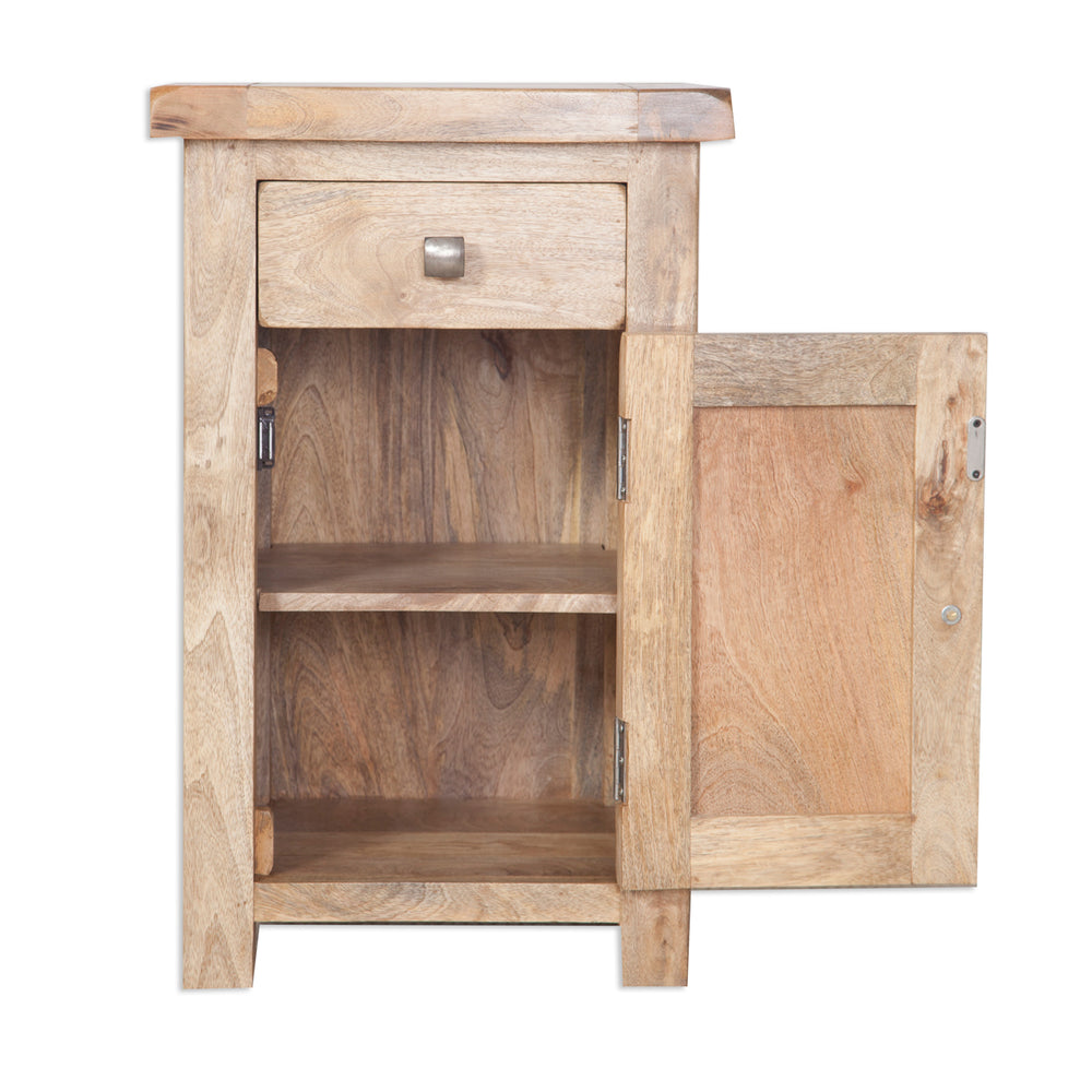 Rustic Mango Bedside Table with Cupboard & Drawer