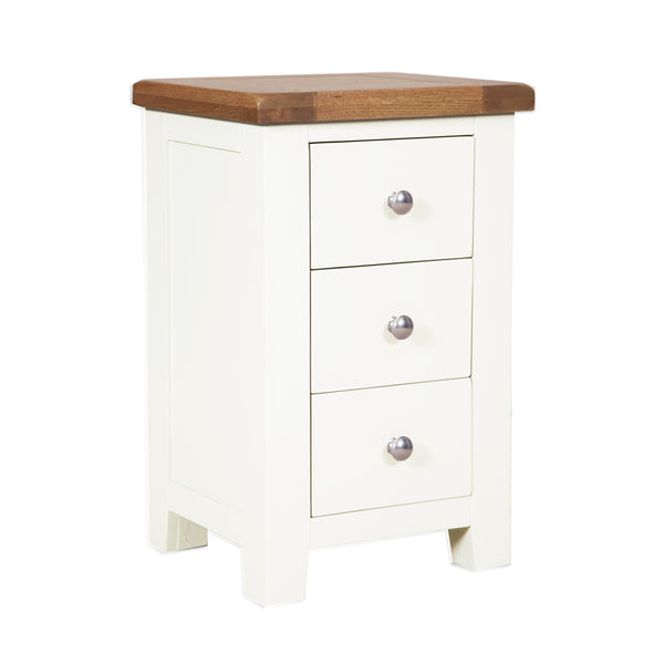 Chunky White Bedside Table with Oak Top / Side Table / 3 Drawers