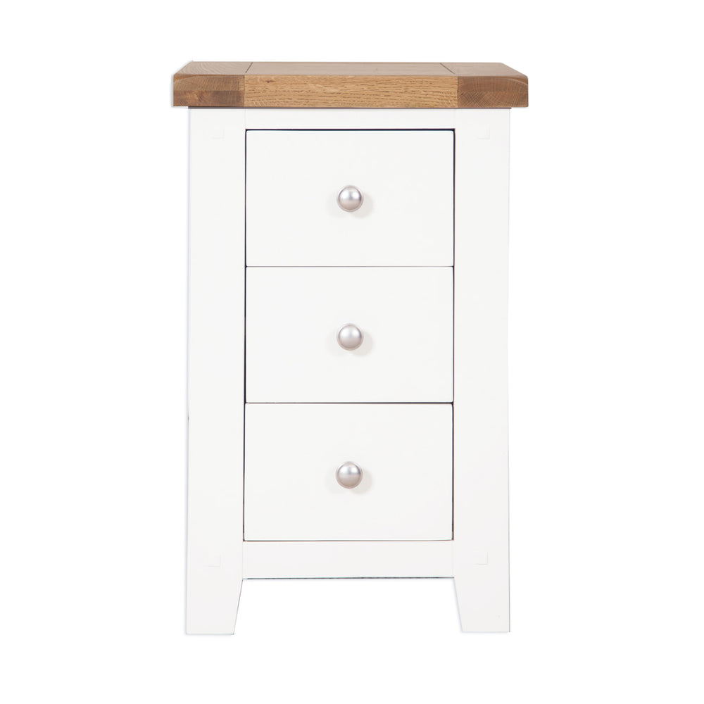 Chunky White Bedside Table with Oak Top / Side Table / 3 Drawers