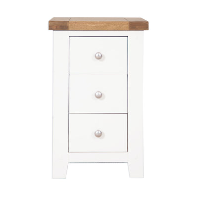 Chunky White Bedside Table with Oak Top / Side Table / 3 Drawers