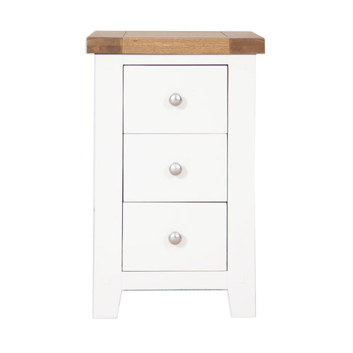 Chunky White Bedside Table with Oak Top / Side Table / 3 Drawers
