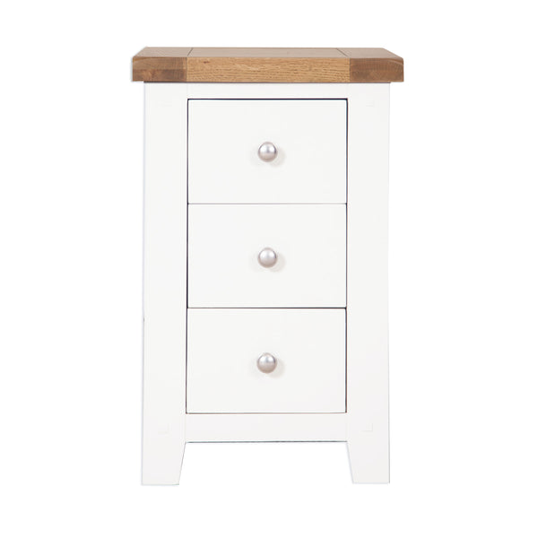 Chunky White Bedside Table with Oak Top / Side Table / 3 Drawers